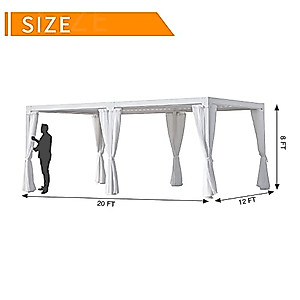 Joyside 12’ x 20’ Outdoor Louvered Pergola - Patio Aluminum Pergola with Adjustable Louvered Roof, Water-Proof Gazebo Sunshade Shelter with Netting Included, White Frame