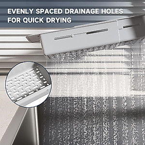 NiHome Extendable Over Sink Kitchen Organizer, Telescopic Sink Storage Rack for Sponge, Non-Slip Pads Expandable Sink Caddy, Adjustable Sponge/Brush Rack with Drainage Durable ABS Material (Grey)