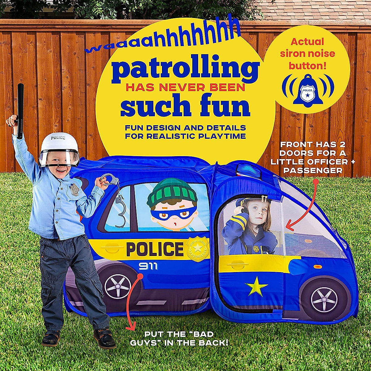 Police Car Pop Up Play Tent with Sound Button for Kids, Toddlers, Boys, Girls, Indoors & Outdoors – Playhouse for Interactive Fun - Foldable, Quick Setup Pretend Play Toys & Gift