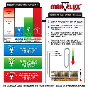 Marvelux Enhanced Polymer Eco-Friendly Office Chair Mat with Lip for Low and Standard Pile Carpeted Floors | 48" x 51" | Transparent Carpet Protector | Multiple Sizes