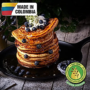 Victoria 12-Inch Cast-Iron Comal Pizza Pan with a Long Handle and a Loop Handle, Preseasoned with Flaxseed Oil, Made in Colombia