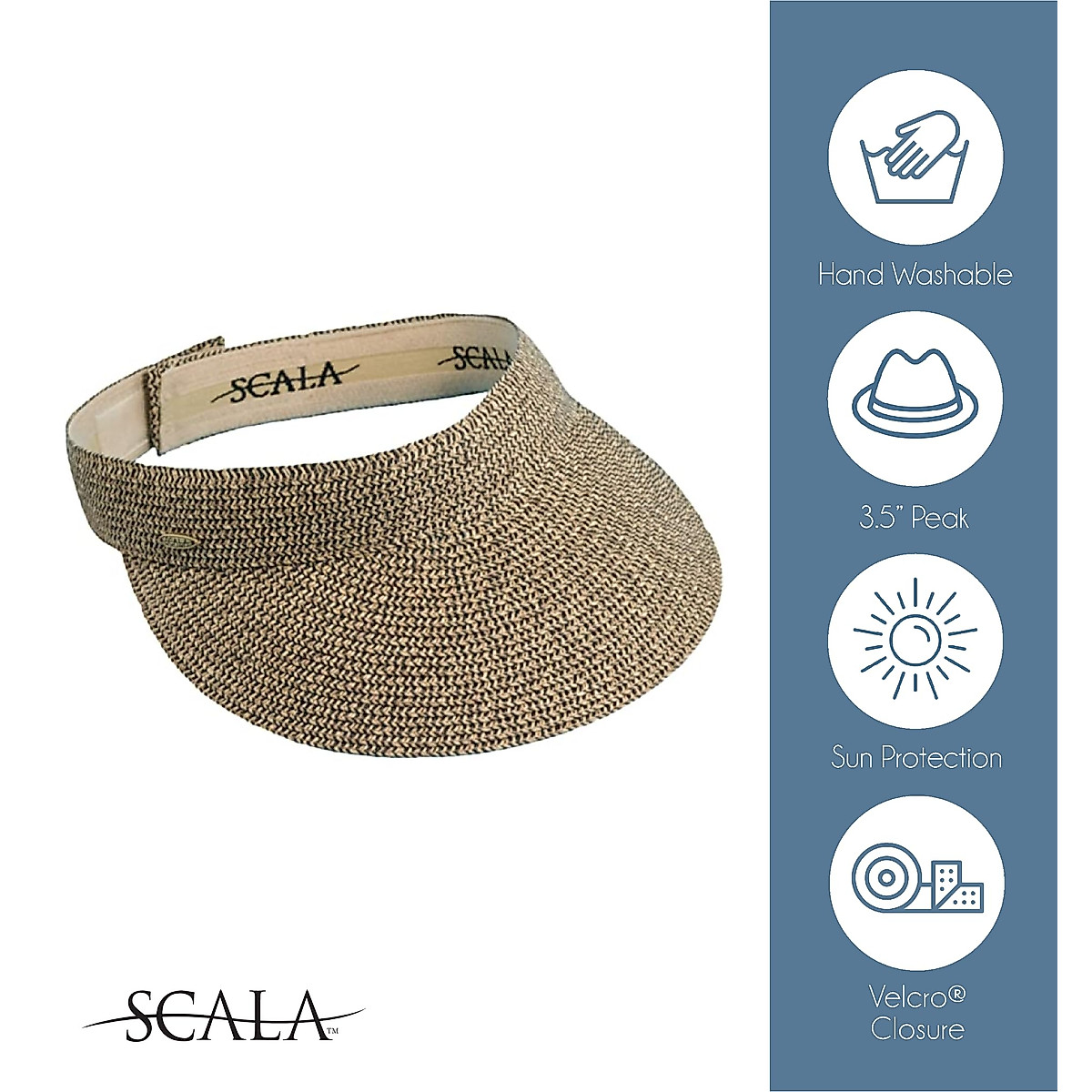 Scala Ladies Sun Visor Wide Brim Straw Boating Hat 3.5” Lightweight Comfortable Straw Visor for a Sunny Day