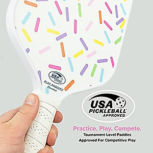 Play Paddles Indoor/Outdoor Pickleball Paddle - USA Pickleball Approved - Carbon Fiber and Polymer Honeycomb Composite Core - Hyper-Grip™ Surface and Graphite Face - Cushioned Grip Handle (Sprinkles)
