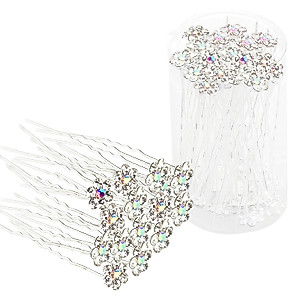 BETITETO Rhinestone Flower Hair Pins, 40 Pcs U-Shaped Crystal Party Wedding Bridal Hair Accessories for Women Girls (White)