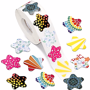 1000 Pcs Stars Stickers for Kids Reward Stickers Colorful Star Adhesive Label Stickers Funky Sticker Rolls Student Awards Incentives Preschool Art Toys for Boys Girls Teachers Classroom Party Supplies