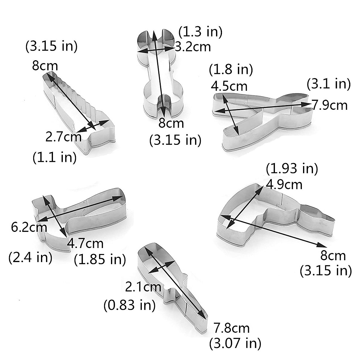 Mini Construction Tools Cookie Cutters Set of 6 pcs, Stainless Steel Mini Hardware Tools Series Shaped Fondant Baking Molds For Father's Day