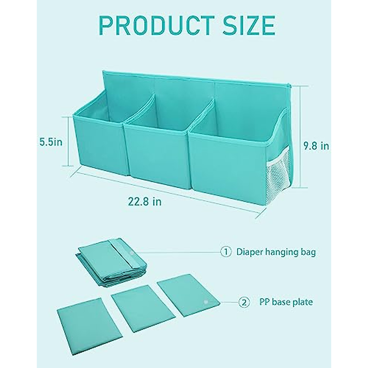 Ruyahort Durable Baby Organizer Sturdy and – Hanging Diaper Caddy Organizer –Diaper Stacker for Changing Table, Crib, Playard or Wall-GREEN…