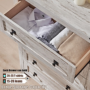 T4TREAM Farmhouse 5 Drawers Dresser Chests for Bedroom, Wood Rustic Tall Chset of Drawers,Dressers Organizer for Bedroom, Living Room,Hallway, Antique Brush White