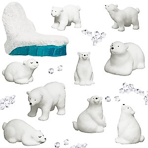 10 Pieces Polar Bear Figurines Toy Set Realistic Polar Bears Family Kit Arctic Bear Miniature Doll Animal 3D Model Educational Toys for Christmas Birthday Boys Girls Cake Decoration Home Craft Decor