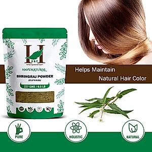 H&C- 100% Natural Bhringraj Powder for Hair (227g / 0.5 LB/ 08 oz) - Hair Growth Rejuvenator from Indian Ayurveda
