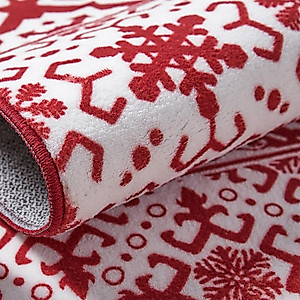 WondRg Christmas Area Rug 8x10 Red Snowflake Holiday Decorative Living Room Bedroom Throw Rug Washable Non Slip Soft Low Pile Large Carpet for Kitchen Entryway Dining Room Home Decor