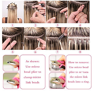Hair Tinsel Kit, Tinsel Hair Extensions, 14 Colors Glittery Fairy Tensile Hair Heat Risitant with Tools for Women Girls(Plier+Pulling Needle+100 Dark Beads+100 Blonde Beads)