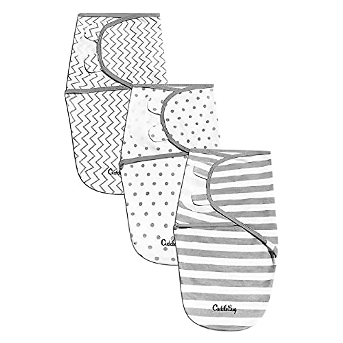 CuddleBug Adjustable Baby Swaddle Blanket & Wrap (Spots & Stripes), Pack of 3 (Small/Medium 0-3 Months Old)