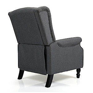 Tufted Accent Chair w/Upholstered Wingback & Padded Seat, Pushback Recliner Armchair for Living Room, Bedroom, Dark Grey (Dark Grey)