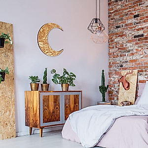 Moon Decor Rustic Moon Phase Bohemian Wall Art Nordic Wood Aesthetic Bedroom Wall Art Natural Design Wall Hanging Beautiful Moon Sign with Flowers for Home Apartment Living Room Wall Gallery Decor