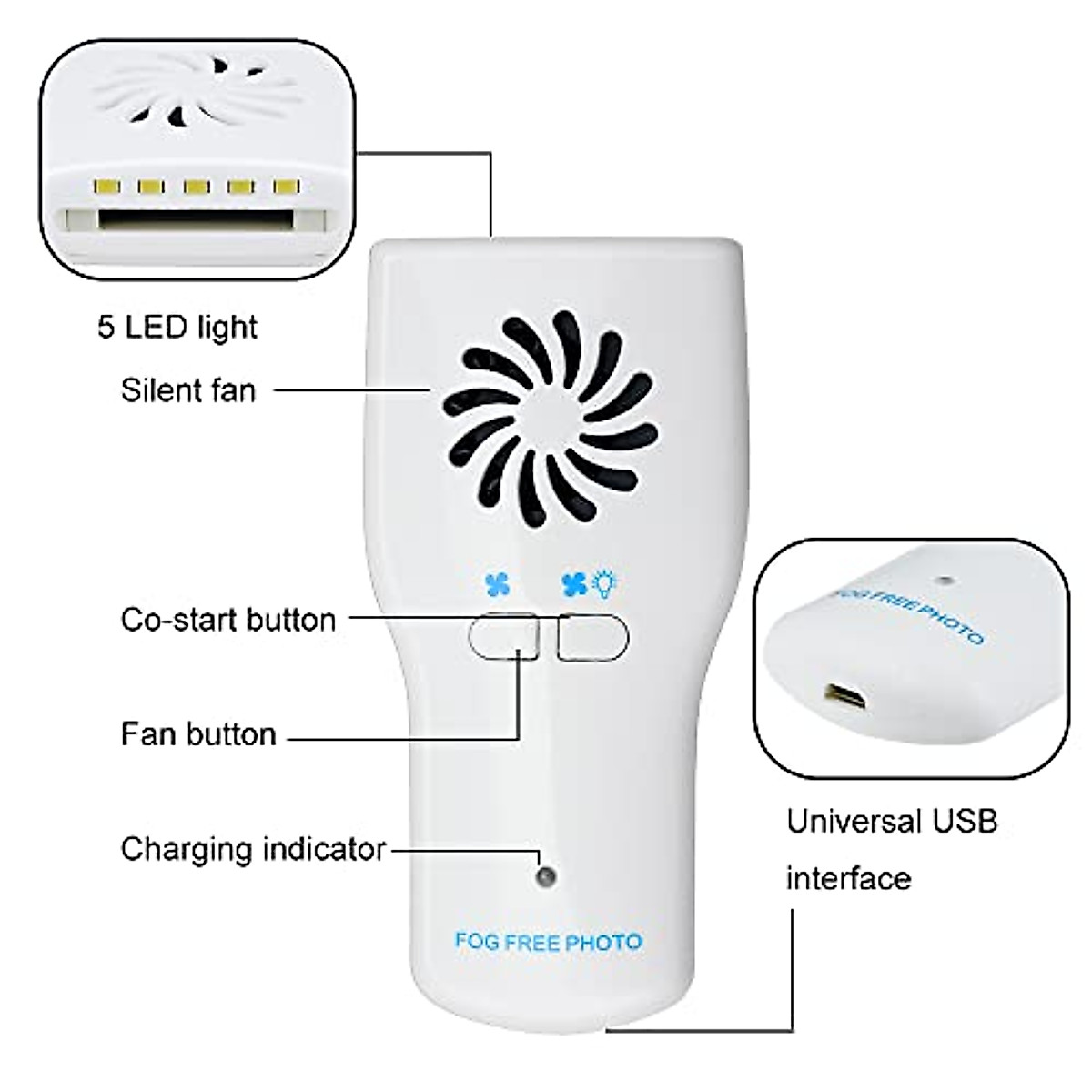 Yuland Dental Electric LED Photography Mirror Automatic Defogging Imaging Occlusal Reflector Mirror, Wireless Charger & Fan with 4 Interchangeable Mirrors, FBA Shipment