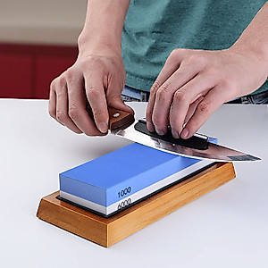 Whetstone Sharpening Stone Knife Sharpener, 2 Side 1000/6000 Grit Knife Sharpening Wet Stone Tool Kit for Kitchen Hunting, Non-Slip Bamboo Base Angle Guide Sharpening Stones for Knives