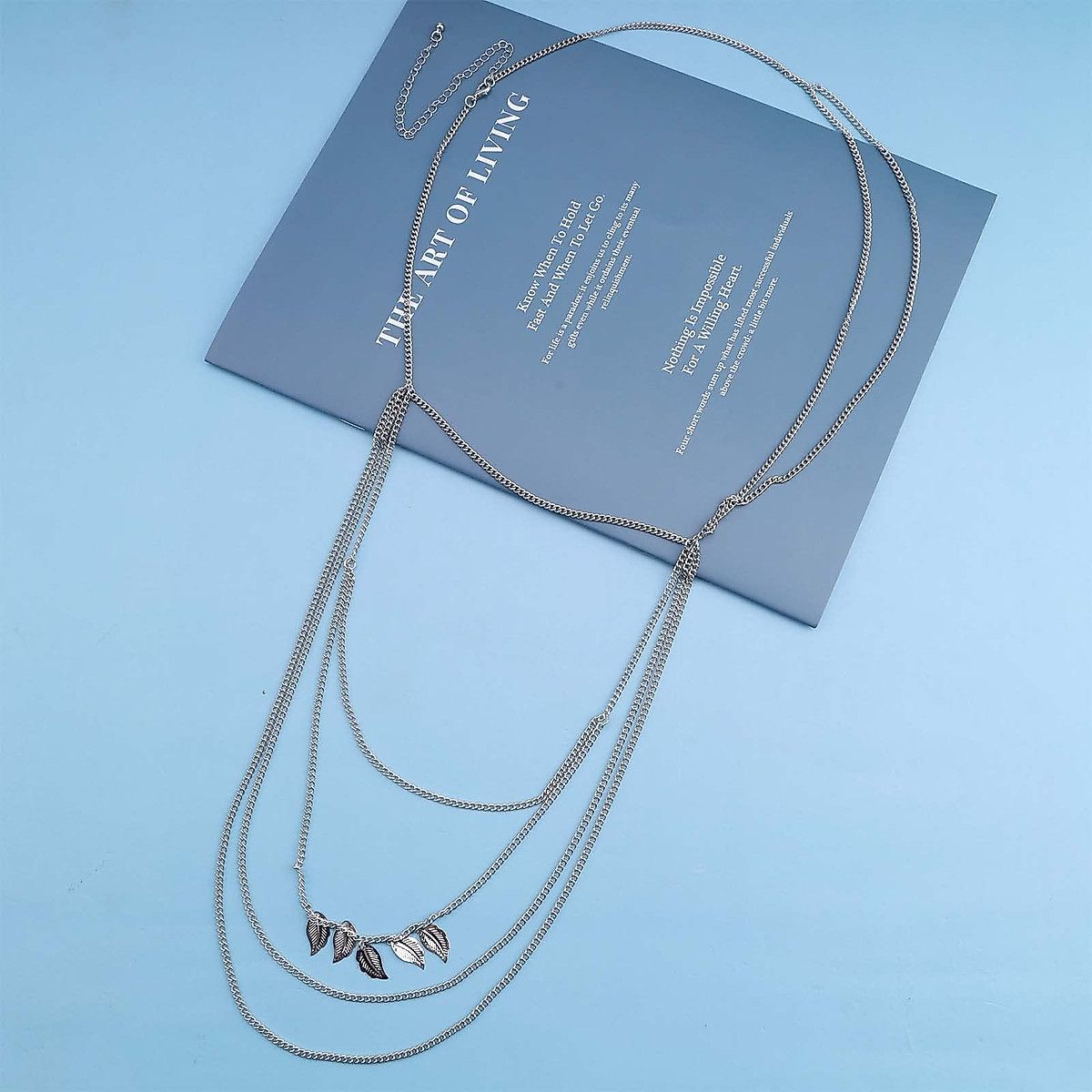 Sttiafay Boho Multilayer Body Chain Silver Leaf Fringe Shoulder Chain Necklace Layered Tassel Shoudler Harness Sexy Bra Chain Statement Shoulder Necklace Ethnic Style Jewelry for Women