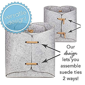 Kasefox Felt Storage Bin - Natural Tan Suede Ties - Premium Grey Felt Organizing Basket for Home, Office, Nursery, Toys, Dorm, Closet – Fits in Cube Storage Shelves - Medium
