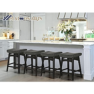 MAISON ARTS Black Counter Height Bar Stools Set of 2 for Kitchen Counter Solid Wood Legs with Faux Leather Saddle Seat Farmhouse Barstools for 34"-38" Counter Island Upholstered Stools, 24in Height