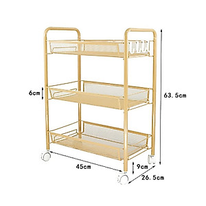LIUJUN Kitchen Bathroom Bathroom Shelving Trolley with Wheel Three-Layer Storage Rack with Hook Trolley (Color : E, Size : As Shown)