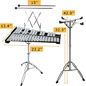 32 keys Glockenspiel Professional xylophone with Stand, Bag, Note Holder, Rubber Mallets