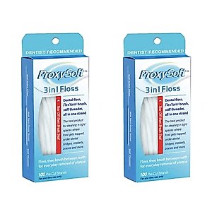 ProxySoft 3-in-1 Dental Floss for Optimal Teeth Flossing​- 2 packs Pre-Cut Ortho Floss Threaders for Braces, Tight Spaces, Bridges, Implants with Built-in Soft Proxy Brush and Stiff Threader Flosser