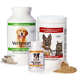 VetSmart Formulas Advanced Joint Supplement for Dogs Bundled with Probiotics and Critical Immune Defense for Dogs and Cats