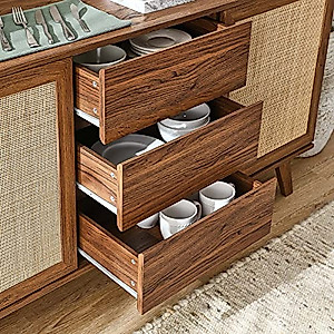 Modway Soma 59" Rattan High TV Stand Sideboard, Walnut
