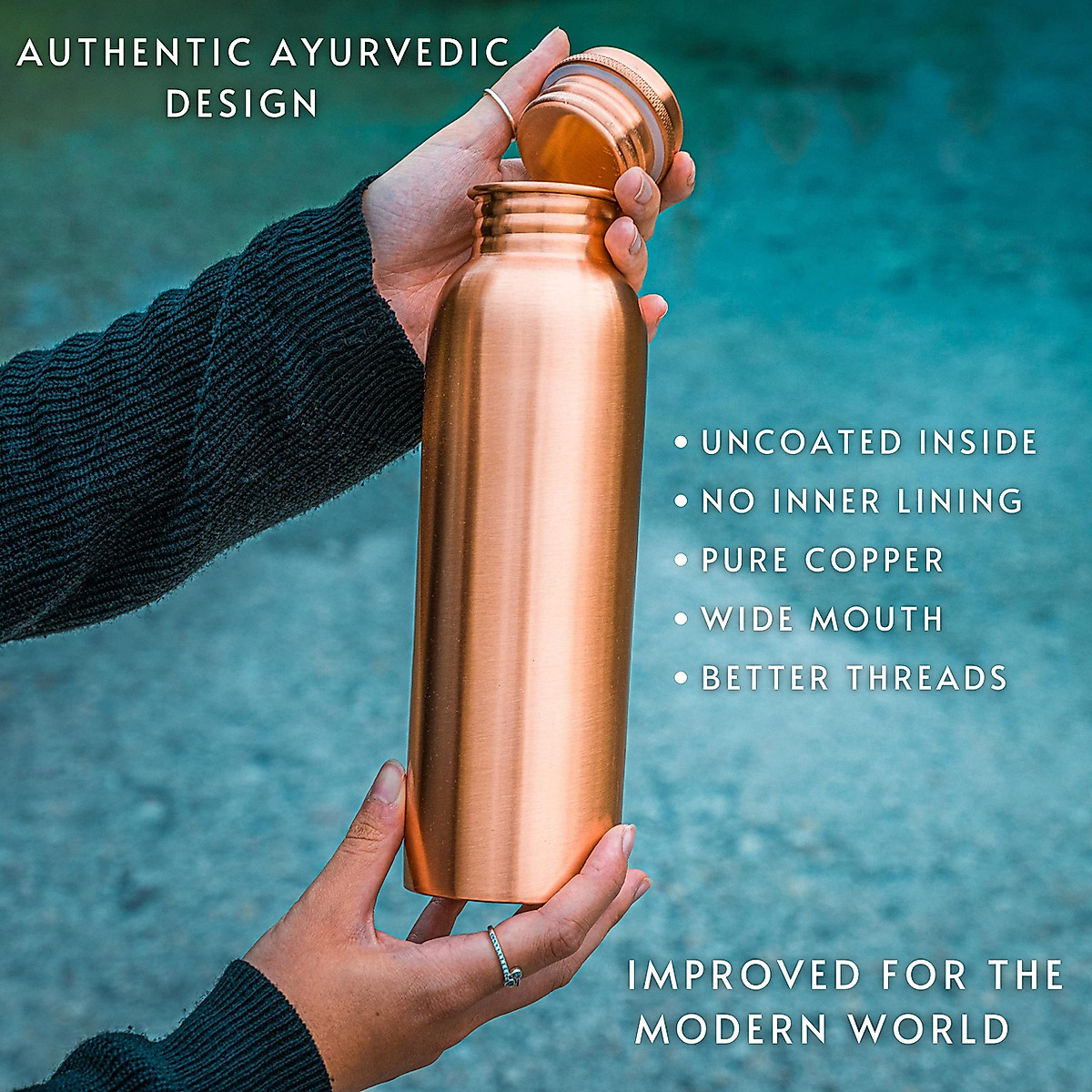 Kosdeg Copper Water Bottle 34oz / 1 Litre - A Handcrafted Leak Proof Ayurvedic Pure Copper Vessel For Drinking- Drink More Water, Lower Your Sugar Intake and Enjoy The Health Benefits Immediately