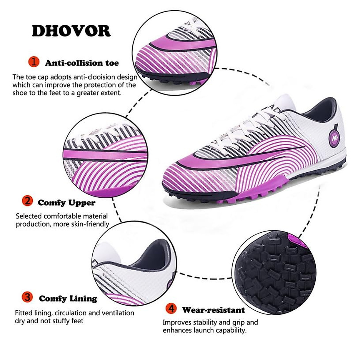 DHOVOR Mens Womens Indoor Soccer Cleats Youth Athletics Turf Soccer Shoes Boys Non Slip Football Shoes