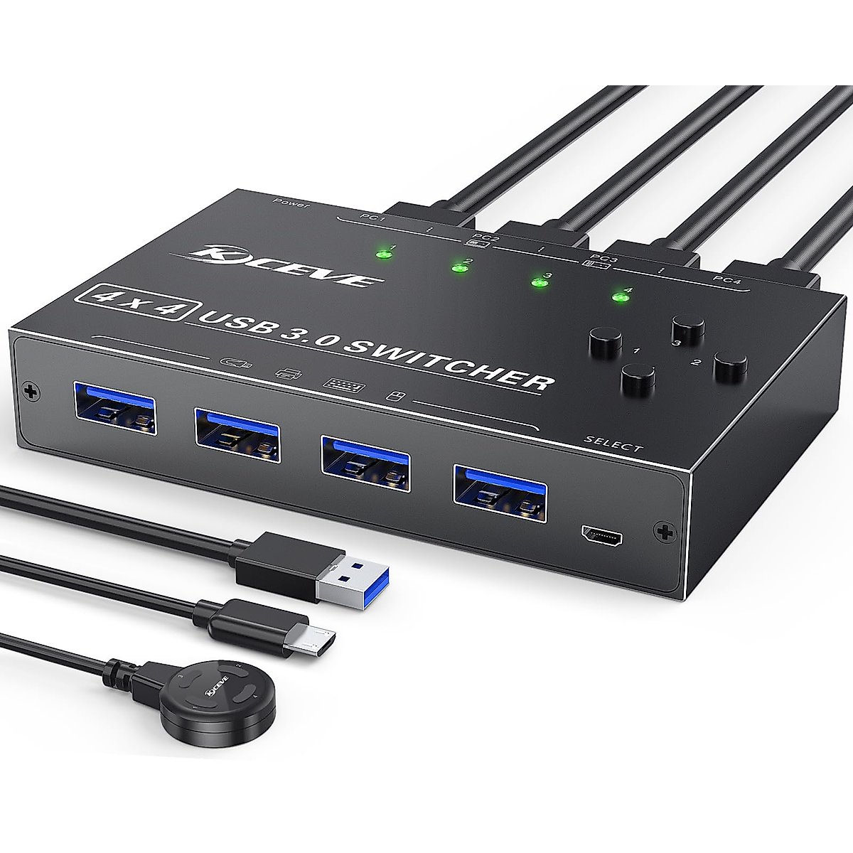 USB 3.0 Switch Selector 4 Port,MLEEDA KVM Switcher 4 Computers Sharing 4 USB Devices,USB Peripheral Switcher for Keyboard Mouse Printer Scanner,with Wired Remote Button and 4 USB 3.0 Cable