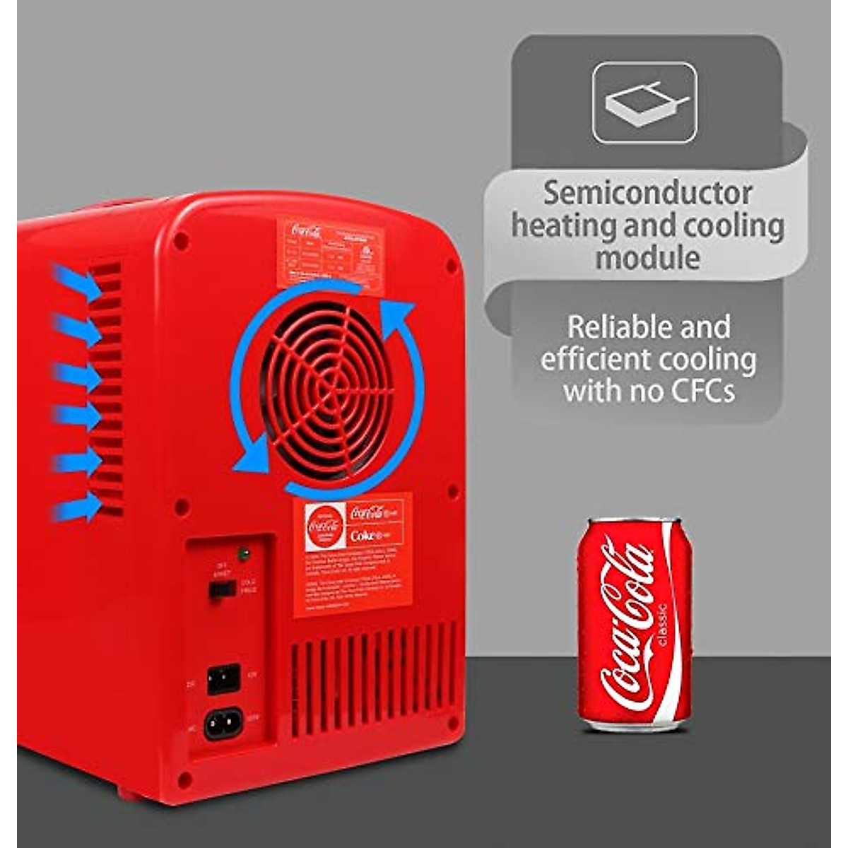 Coca-Cola Classic Coke Bottle 4L Mini Fridge w/ 12V DC and 110V AC Cords, 6 Can Portable Cooler, Personal Travel Refrigerator for Snacks Lunch Drinks Cosmetics, Desk Home Office Dorm, Red