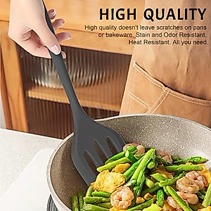 JONPHE Silicone Kitchen Utensils Set - Spatula Set,Turner,Brush,Whisk, 464°F Heat Resistant, Dishwasher Safe Silicone Cooking Utensils Set, Kitchen Gadget Tools Set for Nonstick Cookware - Black