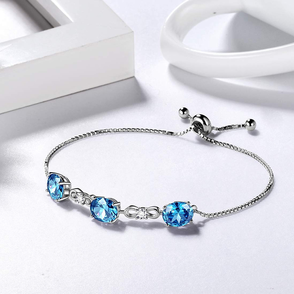 Aurora Tears March Birthstone Bracelet Women 925 Sterling Silver Link Bracelets Jewelry DB0112M