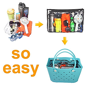 Clear Beach Bag Organizer Compatible with Bogg Bag X Large Size, PVC Insert Divider Liner for XL Bogg Bag Accessories (Clear-Black)