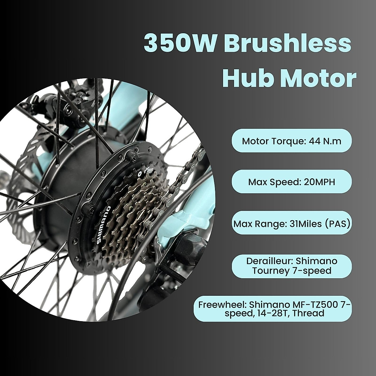 QUALISPORTS Volador Folding Electric Bike Lightweight 36V Removable LG Battery 350W Brushless Motor 7 Speed 20MPH Foldable Bicycle 20" Compact Portable Ebike UL 2849 Certified