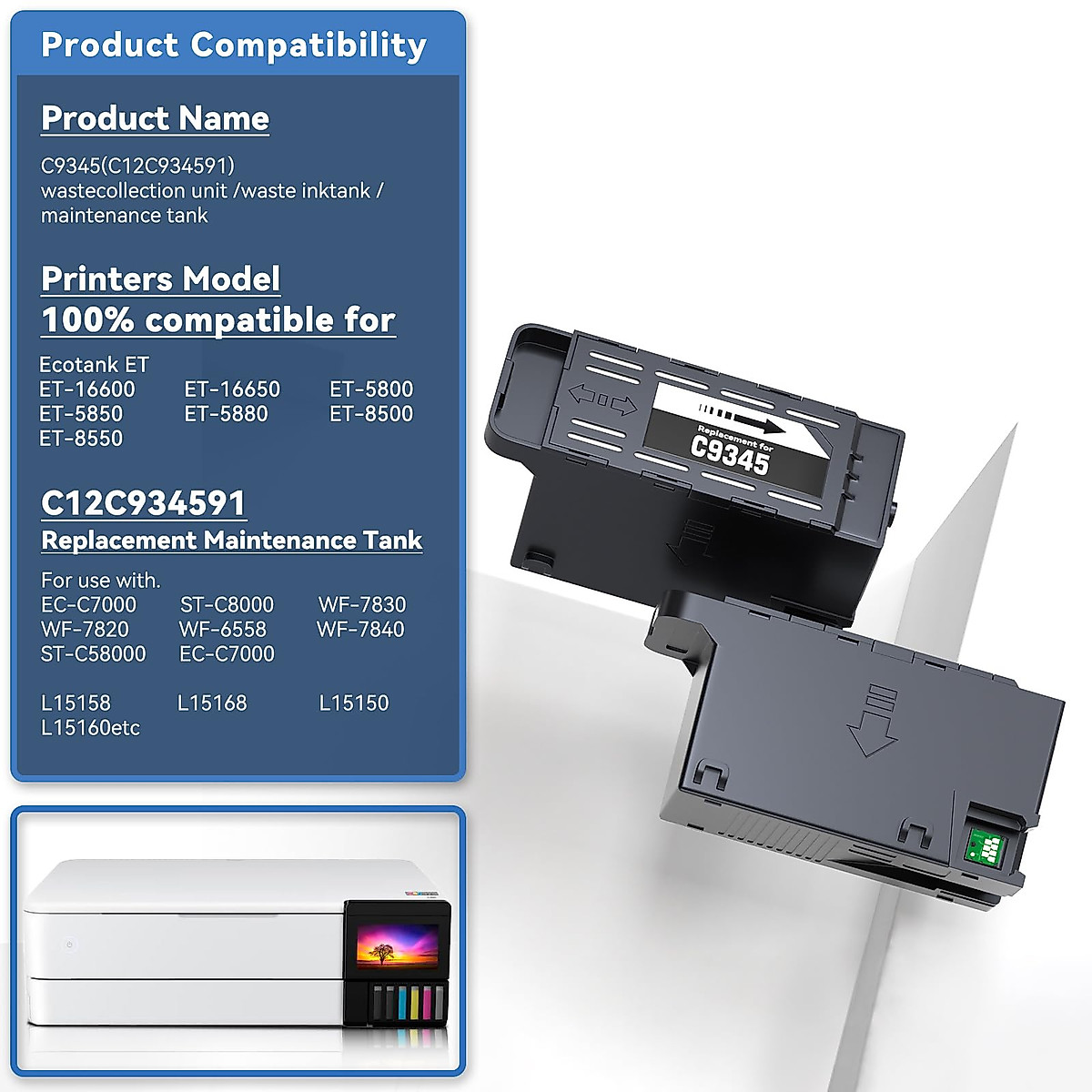 OFFICENTER C9345 Ink Maintenance Box for EcoTank ET-16600 ET-16650 WF-7840 ET-5850 ET-8550 WF-7310 WF-7820 ET-5880 ET-5800 ET-8500 EC-C7000 ST-C8000 ST-C8090 Printer