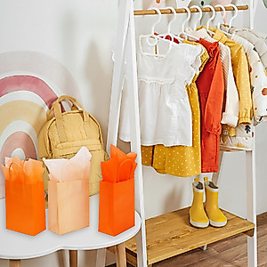 Whaline Orange Party Favor Bags 24Pcs Paper Gift Bags with Handles Grocery Shopping Treat Bags 30Pcs Wrapping Packaging Tissue Papers for DIY Art Craft Holiday Wedding Birthday Party Decorations