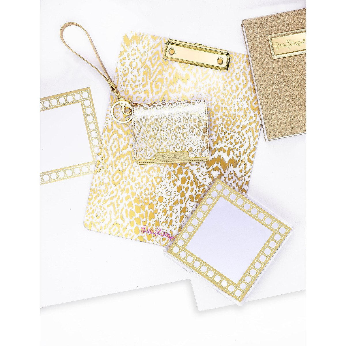 Lilly Pulitzer Vegan Leather Snap ID Card Case, Cute Keychain Wallet, Slim Credit Card Holder with Wristlet Strap, Pattern Play (Gold)