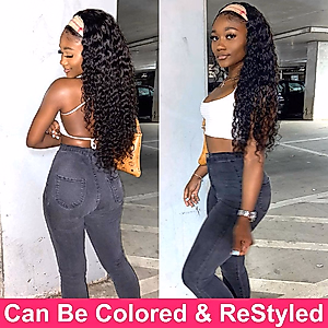 Headband Wigs Deep Wave for Black Women 150% Density Brazilian Virgin Human Hair None Lace Front Wigs Machine Made Wigs Glueless Headband Curly Human Hair Wig 18 Inch