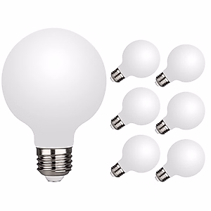 6 Pack G25 Globe LED Light Bulbs, Dimmable LED Edison Bulbs 5W Equivalent 40 Watt, Warm White 2700K, 450LM, E26 Base, Milky LED Filament Bulbs for Bedroom Makeup Mirror Lights Led Bathroom Lights