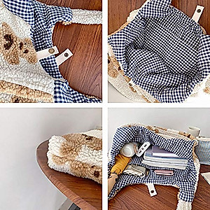 Women Lamb Like Fabric Shoulder Tote Bag Canvas Fluffy Fur Bear Handbags Soft Cute Bag