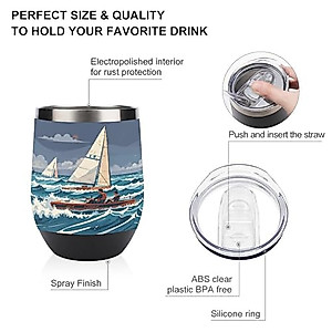 OPTKSNCU 304 Stainless Steel Insulated Cup with Lid, Two Rowboats Print Durable, And Easy to Clean – Ideal for Home, Office, And Gift Giving