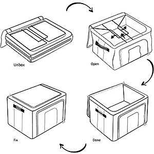 2 pack 66L foldable stackable storage box, steel frame clothes bag, bedroom container with 2 clear windows, 3 steel frames, 2 zippers, 2 reinforced handles ,thick linen fabric, waterproof,(2X66L, beige) for closet, comforters, blankets, bedding, quilt.