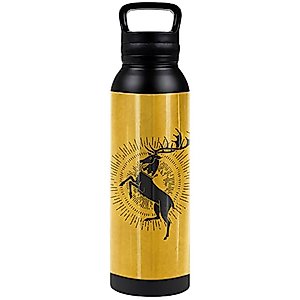 Game of Thrones OFFICIAL Baratheon Sigil 24 oz Insulated Canteen Water Bottle, Leak Resistant, Vacuum Insulated Stainless Steel with Loop Cap, Black
