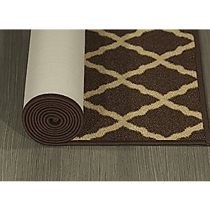 Machine Washable Elegant Trellis Design Non-Slip Rubberback 2x5 Traditional Runner Rug for Hallway, Kitchen, Bedroom, Entryway, 20" x 59", Brown