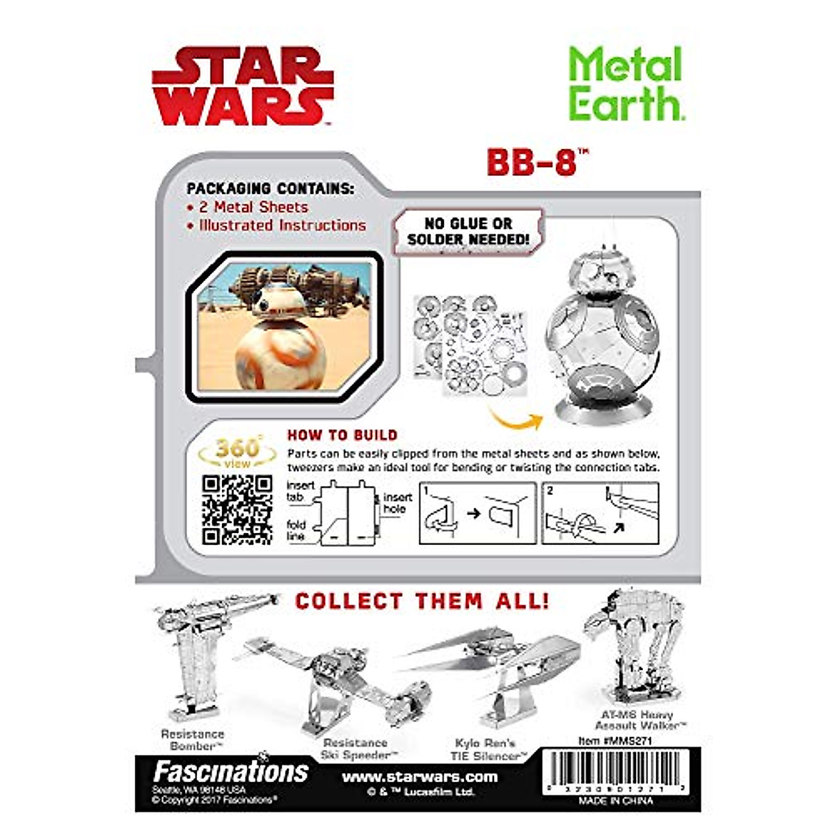 Metal Earth Fascinations Star Wars BB-8 3D Metal Model Kit Bundle with Tweezers