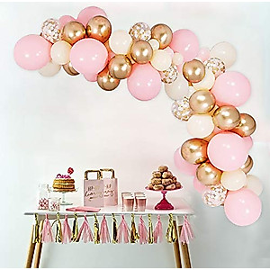 Pink Gold Balloon Garland Kit, Including Chrome Gold, Ivory, Baby Pink & White Gold Confetti Balloons Decorations Backdrop Ideal for Girls Birthday Baby Bridal Shower Party Decorations