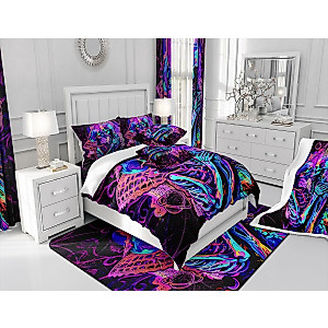 jejeloiu Sugar Skull Bedding Set Queen Size Kids Bohemian Gothic Skull Comforter Cover Set for Boys Girls Teens Valentine's Day Duvet Cover Romantic Bedspread Cover Room Decorations Quilt Cover